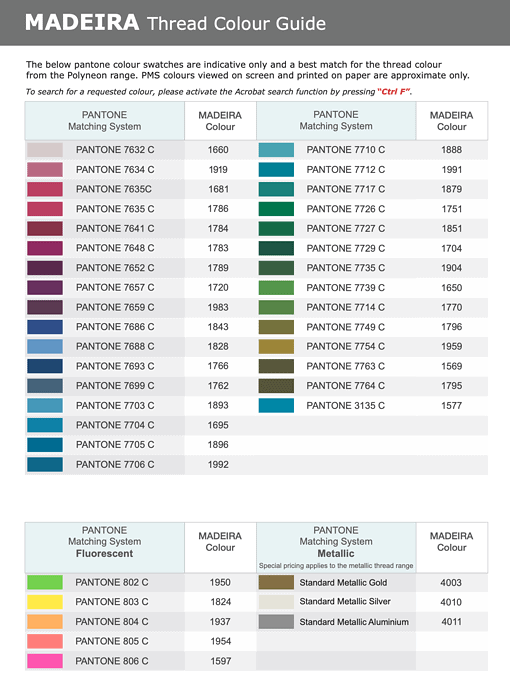 Thread Colour Chart – Publicity Promotional Products